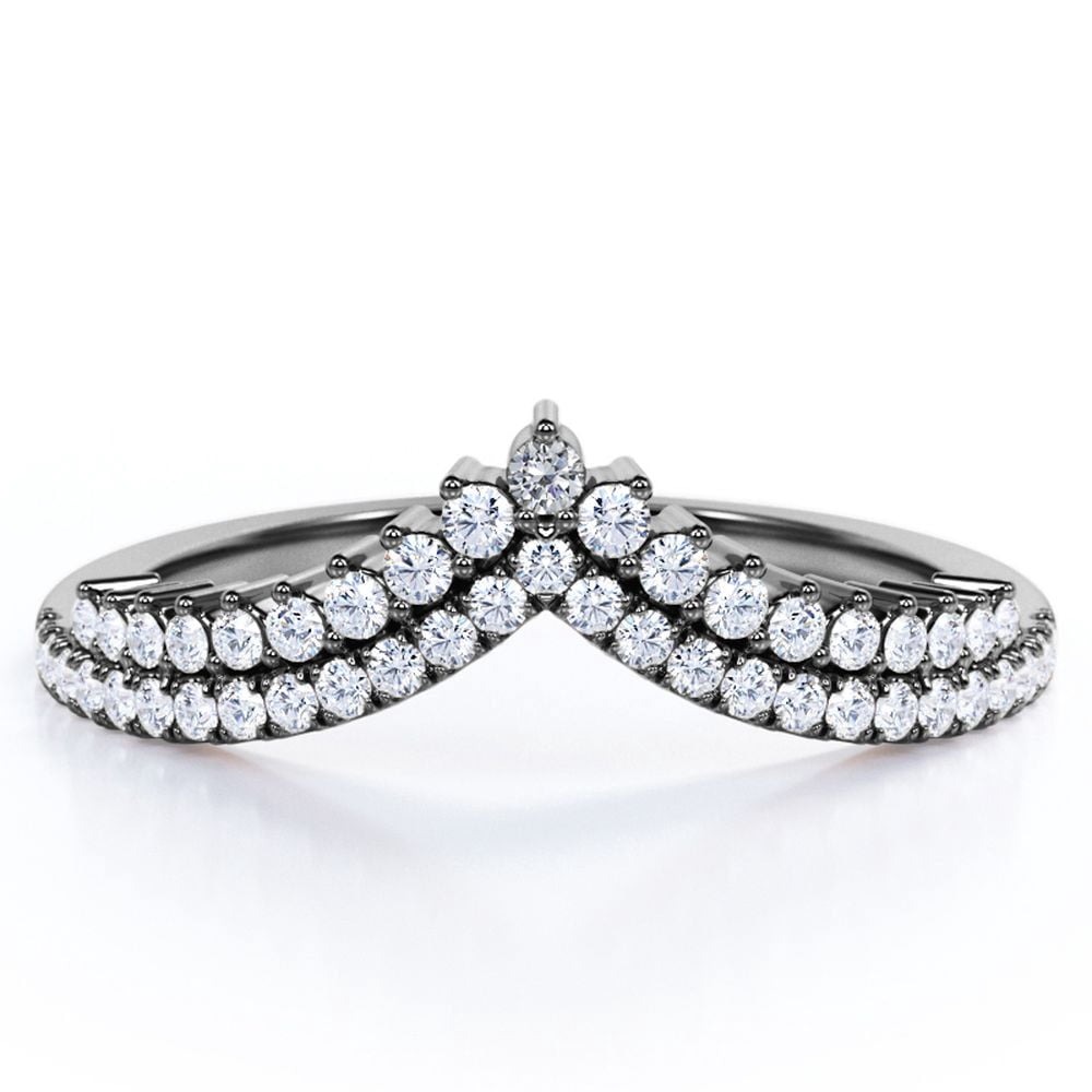 JeenMata 0.30 TCW Round Moissanite - Double Pave Prongs - V Curved ...