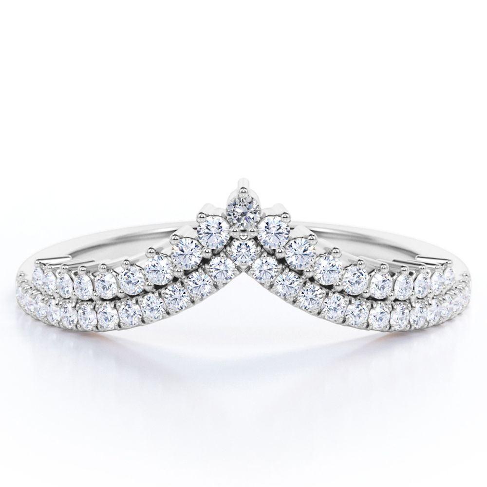 JeenMata 0.30 TCW Round Moissanite - Double Pave Prongs - V Curved ...