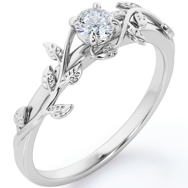JeenMata 0.5 Carat Leaf Branch Round Moissanite Nature Inspired ...