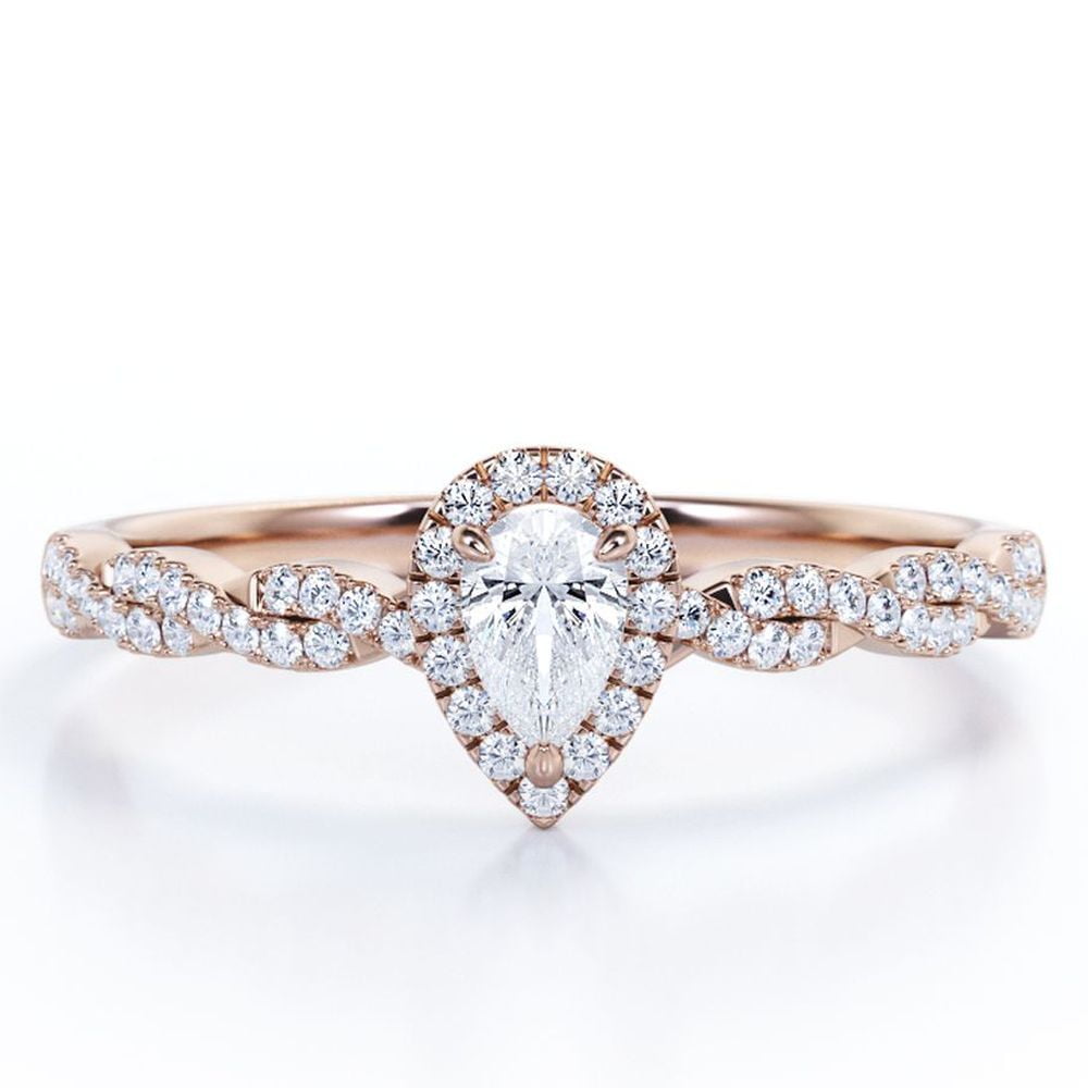 JeenMata 0.5 TCW Pear Cut Diamond - 3 Prong Halo Setting - Semi ... JeenMata 0.5 TCW Pear Cut Diamond - 3 Prong Halo Setting - Semi ...