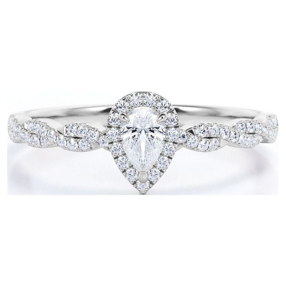 JeenMata 0.5 TCW Pear Cut Diamond, 10K White Gold, 3 Prong Halo Setting ... JeenMata 0.5 TCW Pear Cut Diamond, 10K White Gold, 3 Prong Halo Setting ...