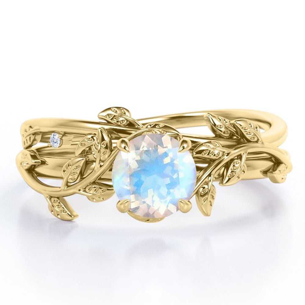 JeenMata 0.50 Carat Round Faceted Blue Moonstone Wedding Set ...