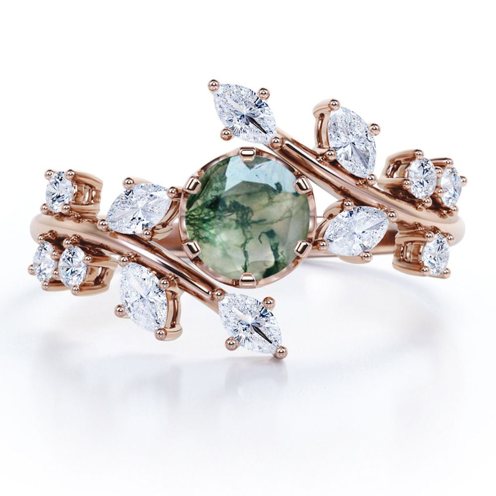 JeenMata 0.75 Carat Branch Leaf Design 6 Prong Round Shaped Opaque ...