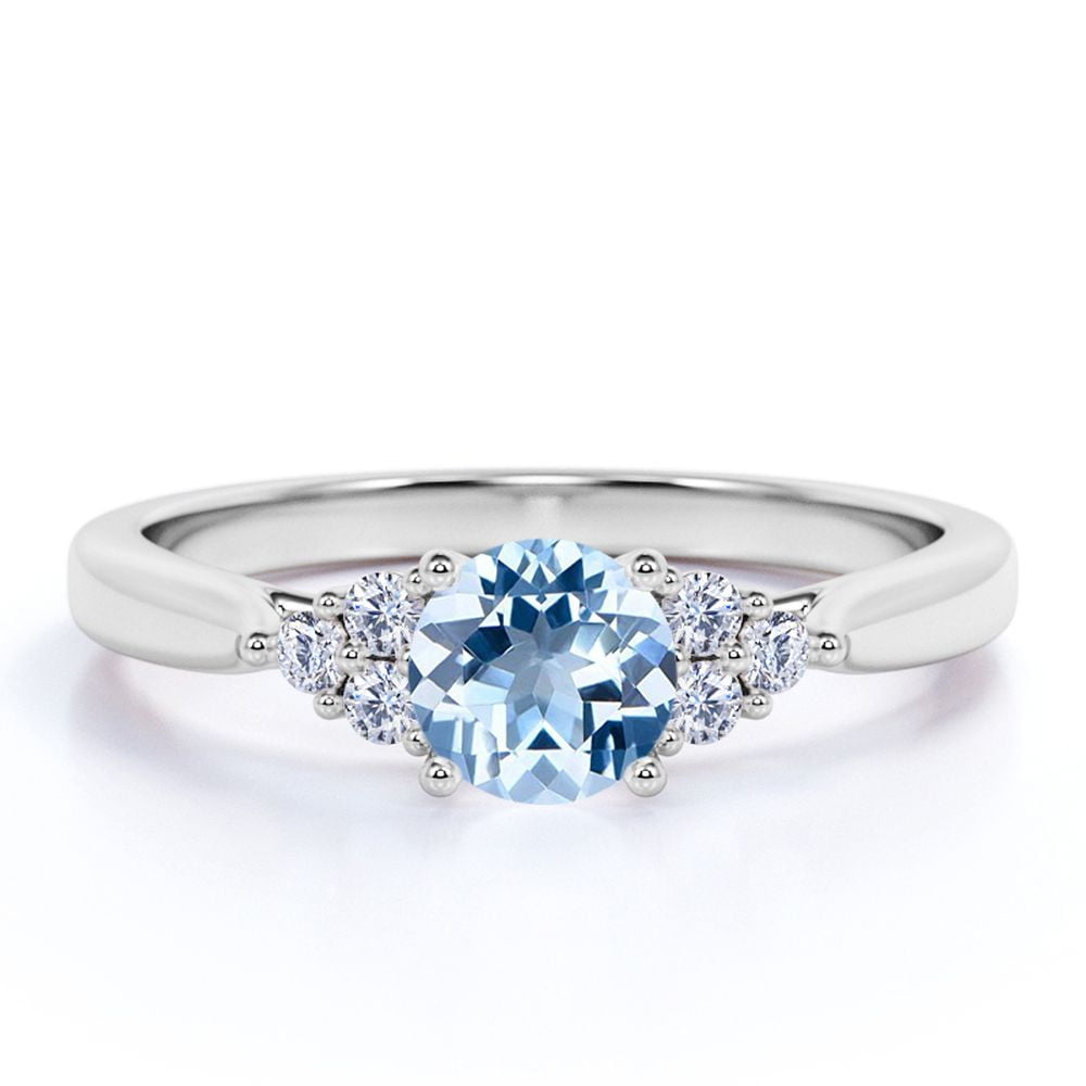 JeenMata 1.10 carat Round Light Blue Created Aquamarine 7 Stone Vintage ...