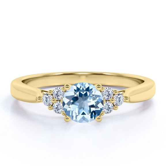 AFFY Simulated Sky Blue Topaz Halo Style Cluster Floral Ring In 14K ...