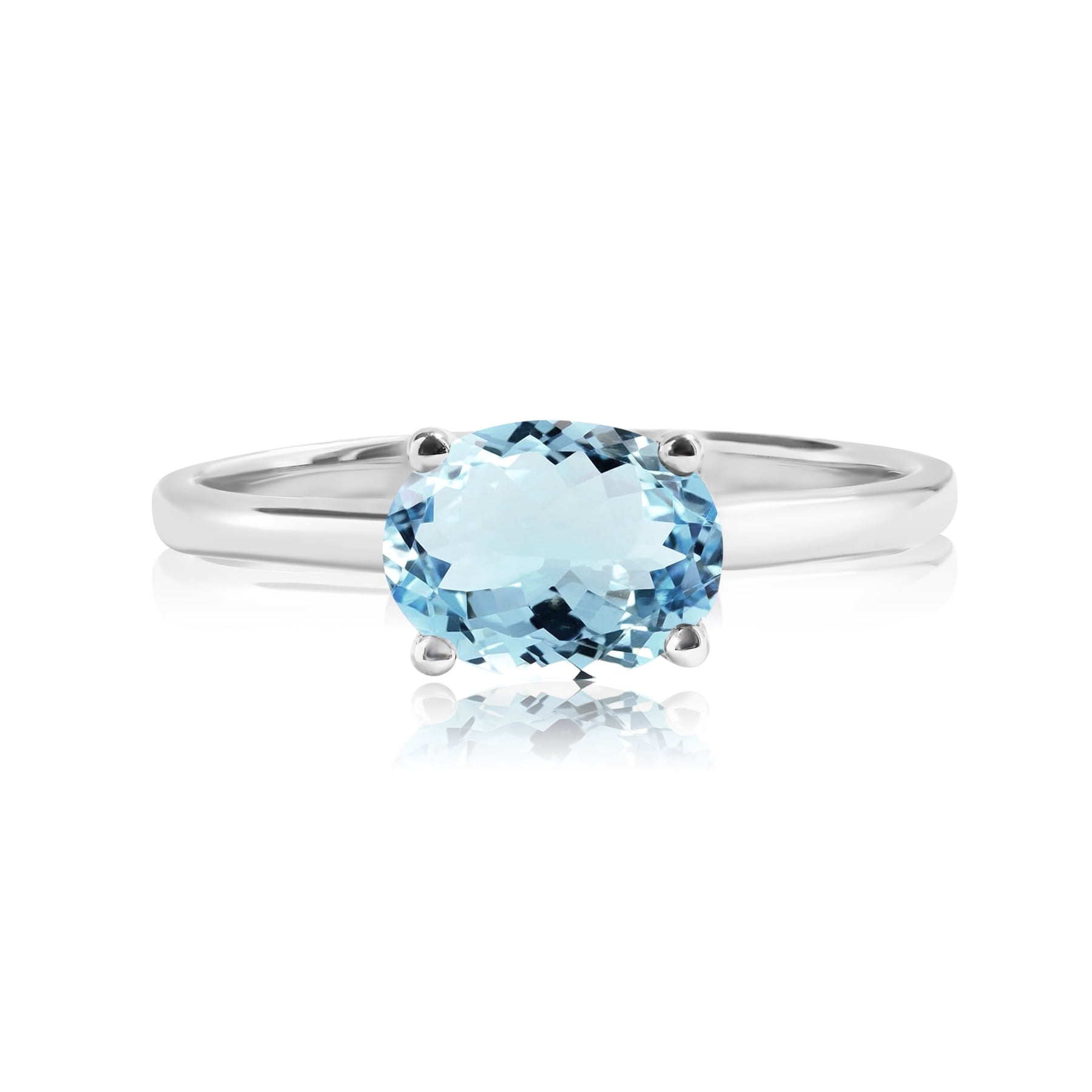 JeenMata 1.25 Carat Oval Cut - March Birthstone Solitaire Engagement Ring - with Light Blue ...