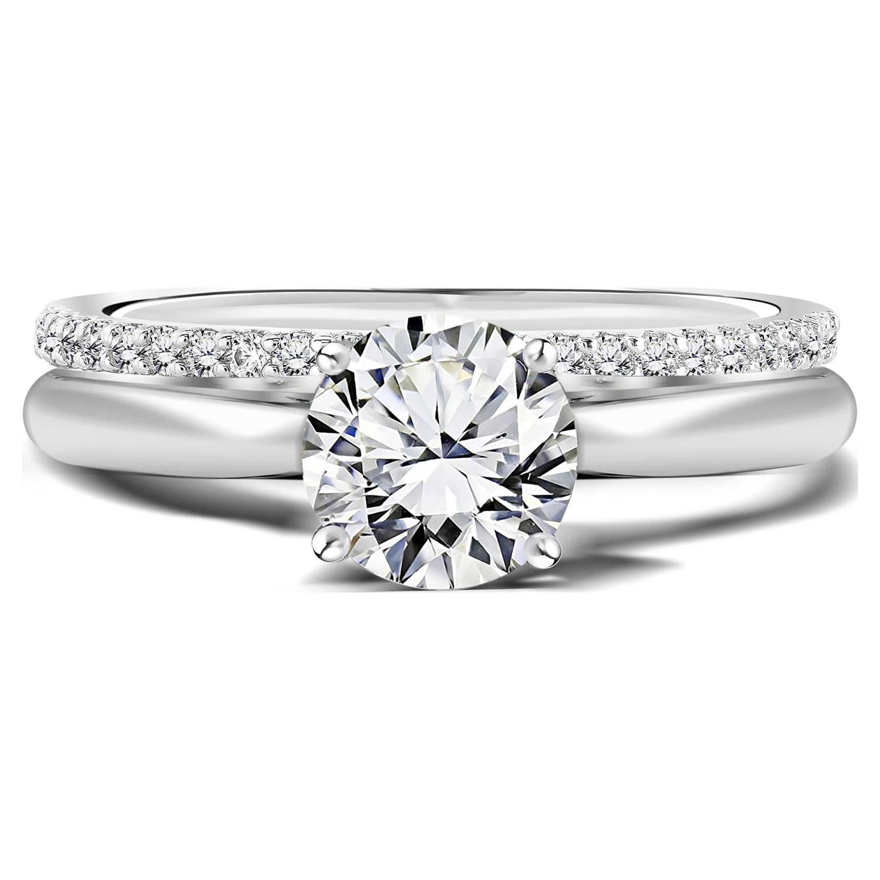 JeenMata 1.25 Carat Round Cut Moissanite Bridal Set with Four Prong ...