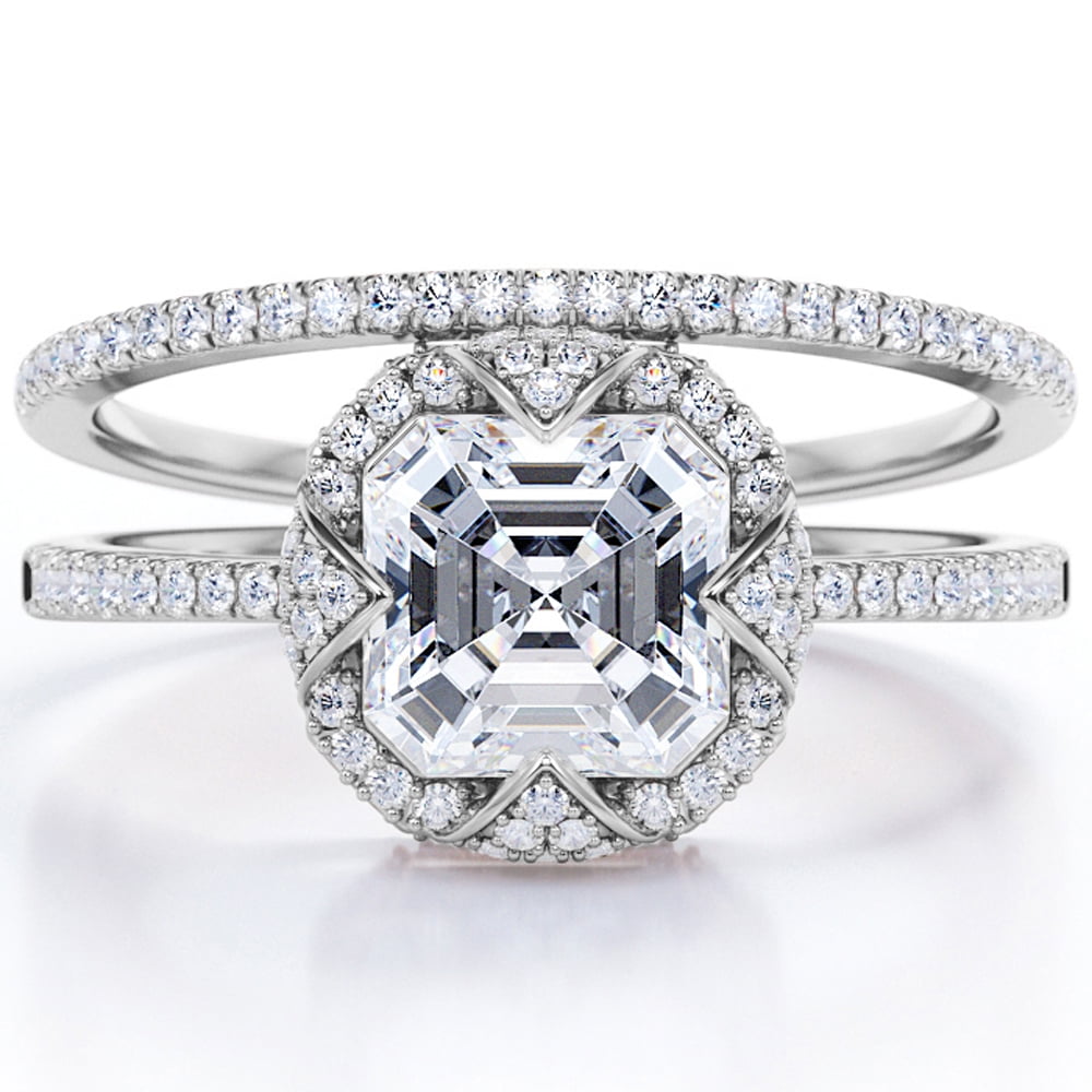 JeenMata 1.5 Carat Cathedral Pave Cushion Cut Moissanite Octagon Halo ...