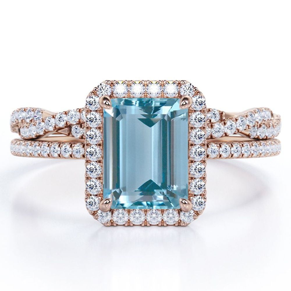 JeenMata 1.5 Carat Emerald Cut Created Aquamarine and Moissanite - 4 ...