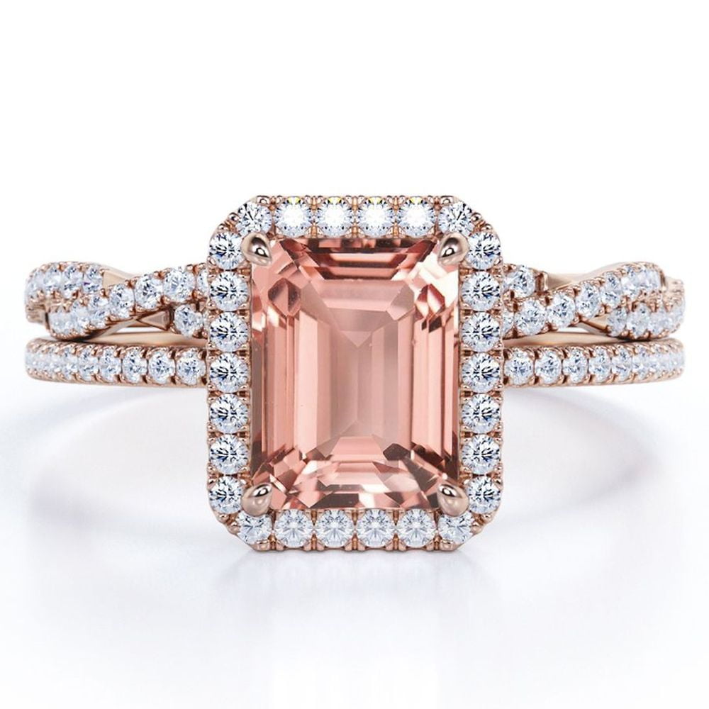 JeenMata 1.5 Carat Emerald Cut Pink Peach created morganite and ...