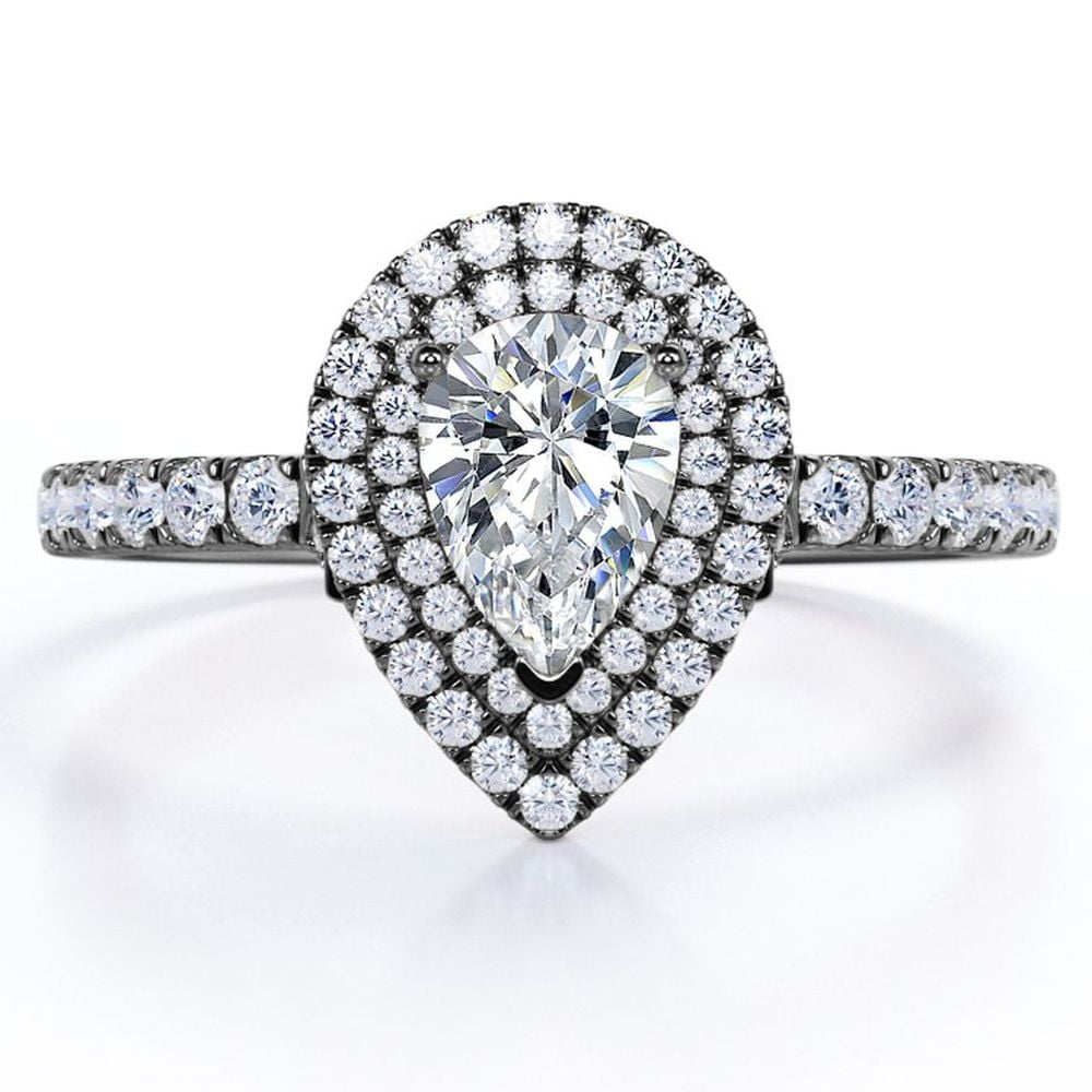 JeenMata 1.5 Carat Pear Cut - Duo Halo Setting - Pave Design Engagement ...