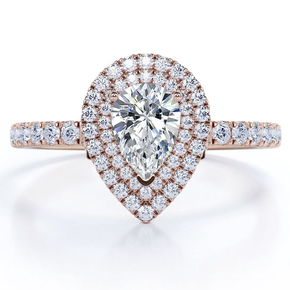JeenMata 1.5 Carat Pear Cut - Duo Halo Setting - Pave Design Engagement ...