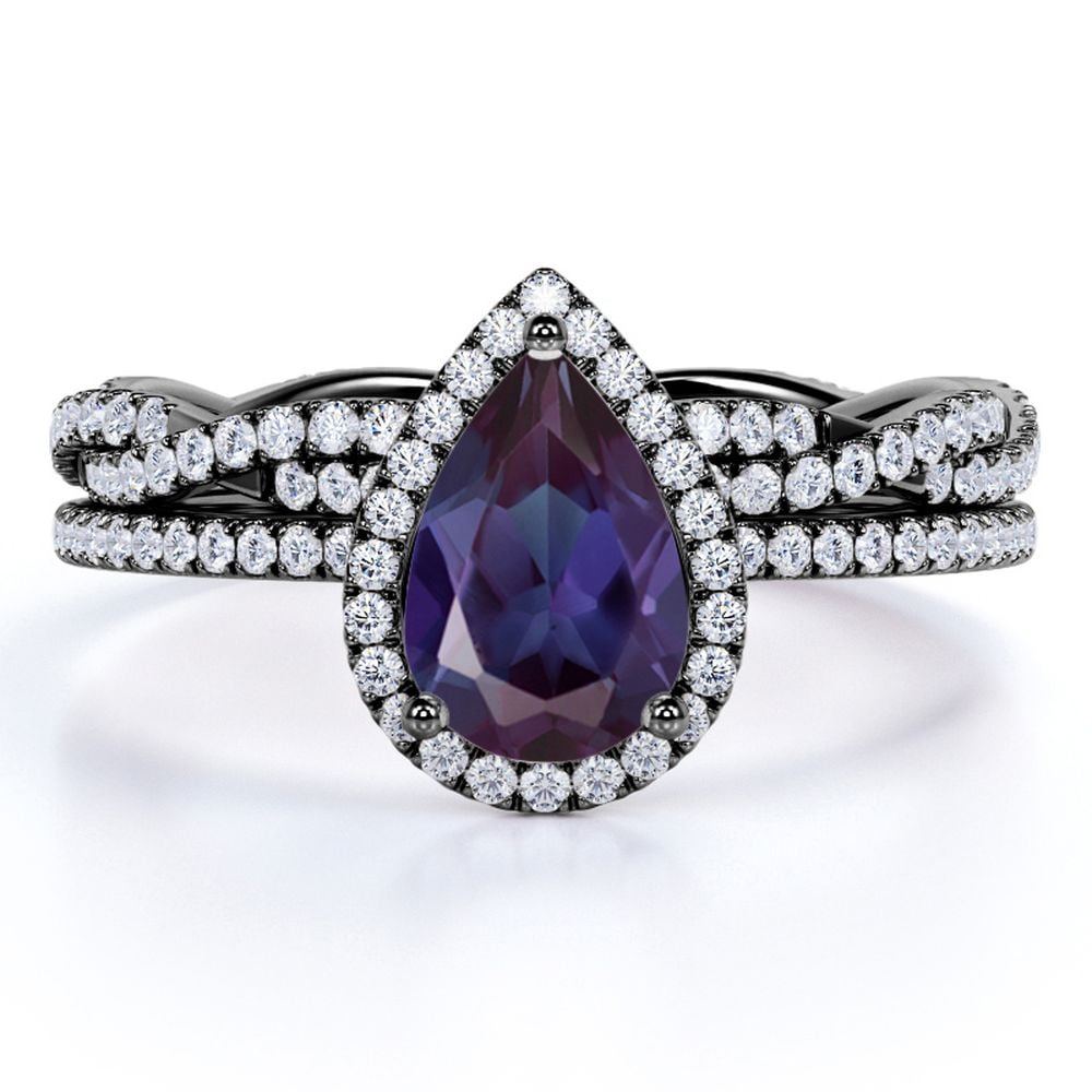 JeenMata 1.5 Carat Pear Cut Lab Created Alexandrite and Moissanite Halo ...