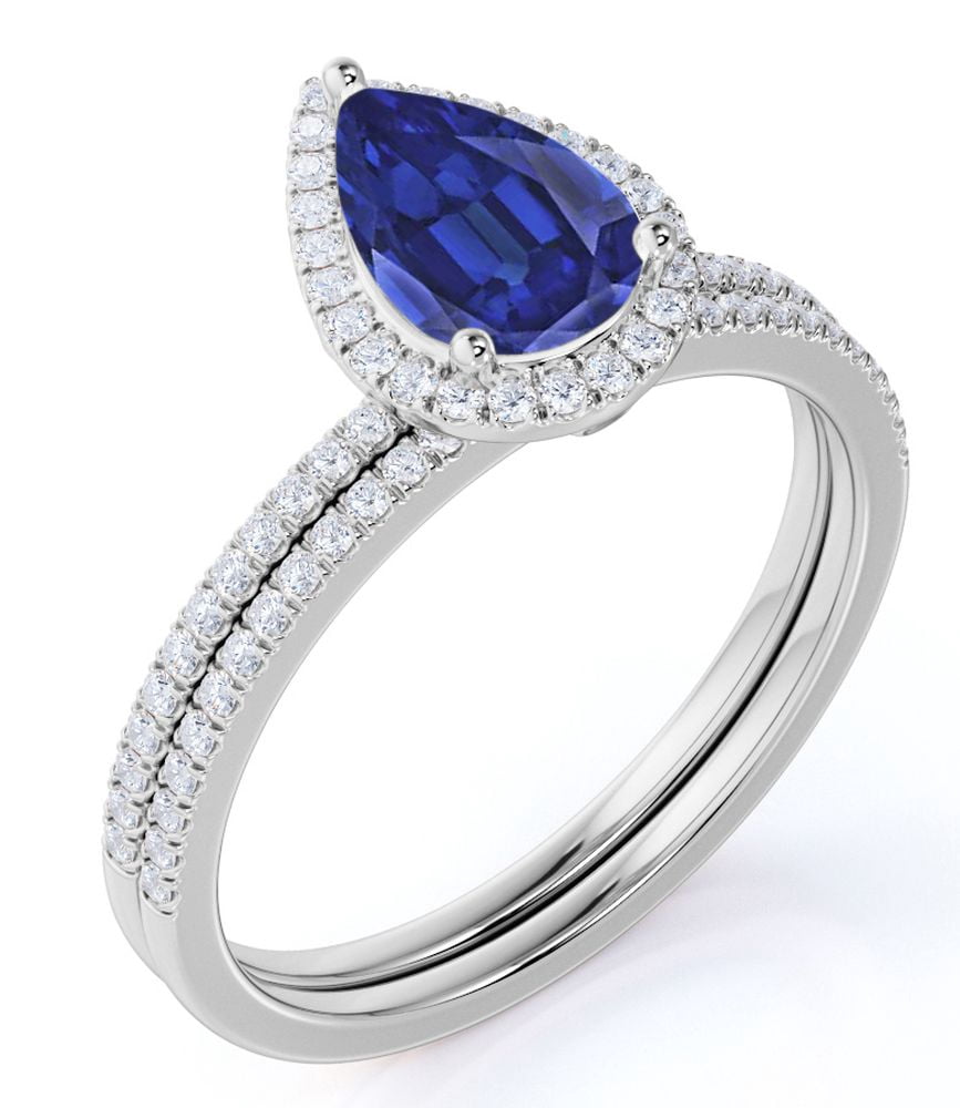 JeenMata 1.5 Carat Pear Shaped Cornflower Lab Created Blue Sapphire ...