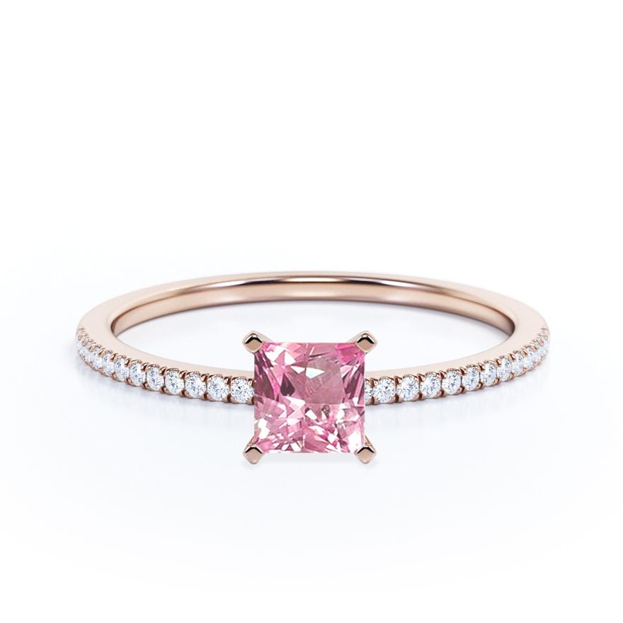 JeenMata 1.5 Carat Princess Cut Pink Created Morganite Engagement Ring ...