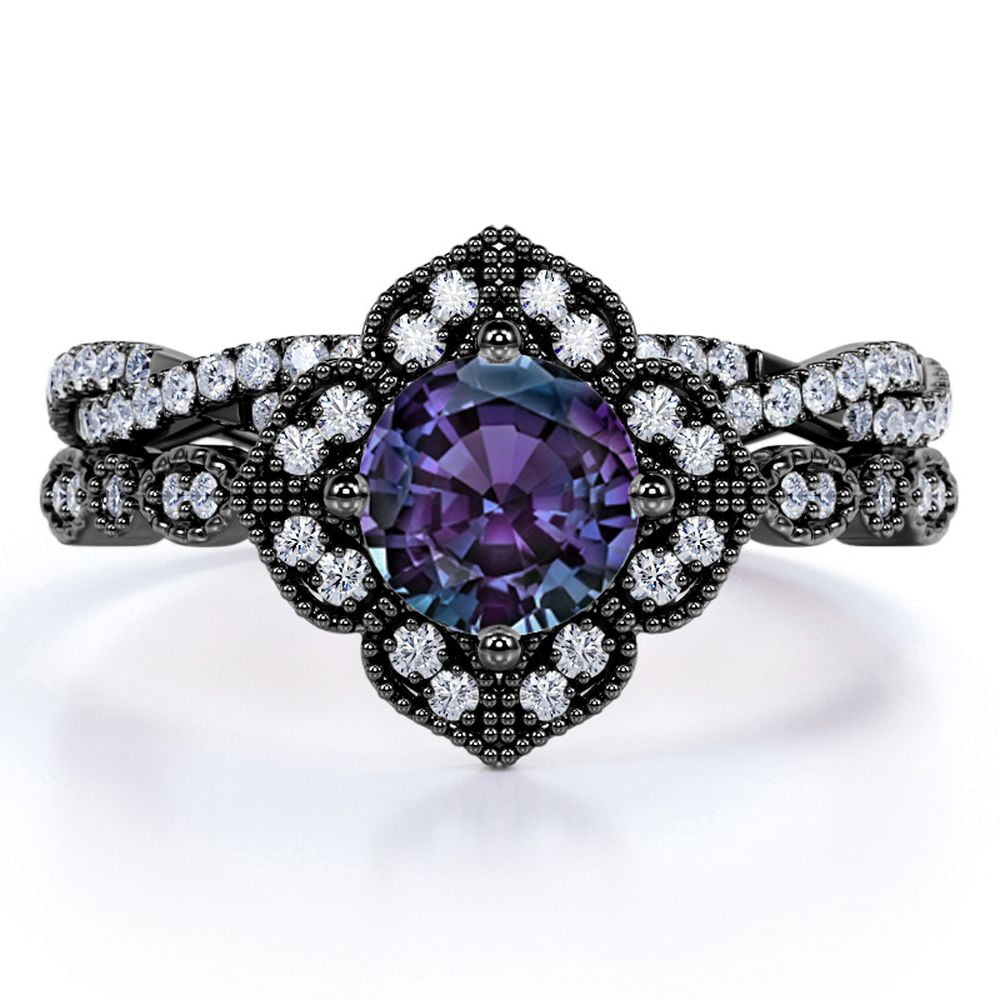 JeenMata 1.5 Carat Round Cut Simulated Alexandrite and Moissanite ...