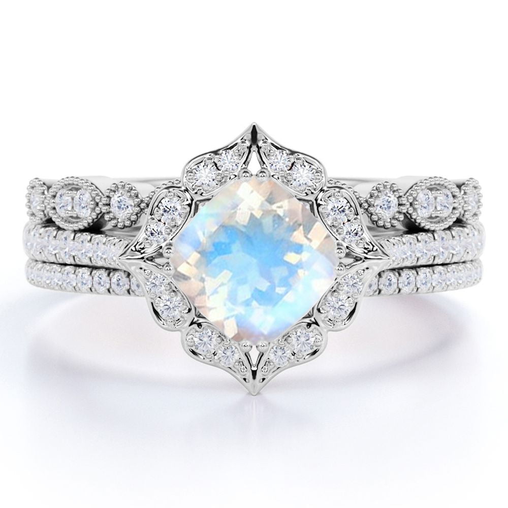 JeenMata 1.5 carat Cushion Faceted Blue Moonstone and Moissanite ...