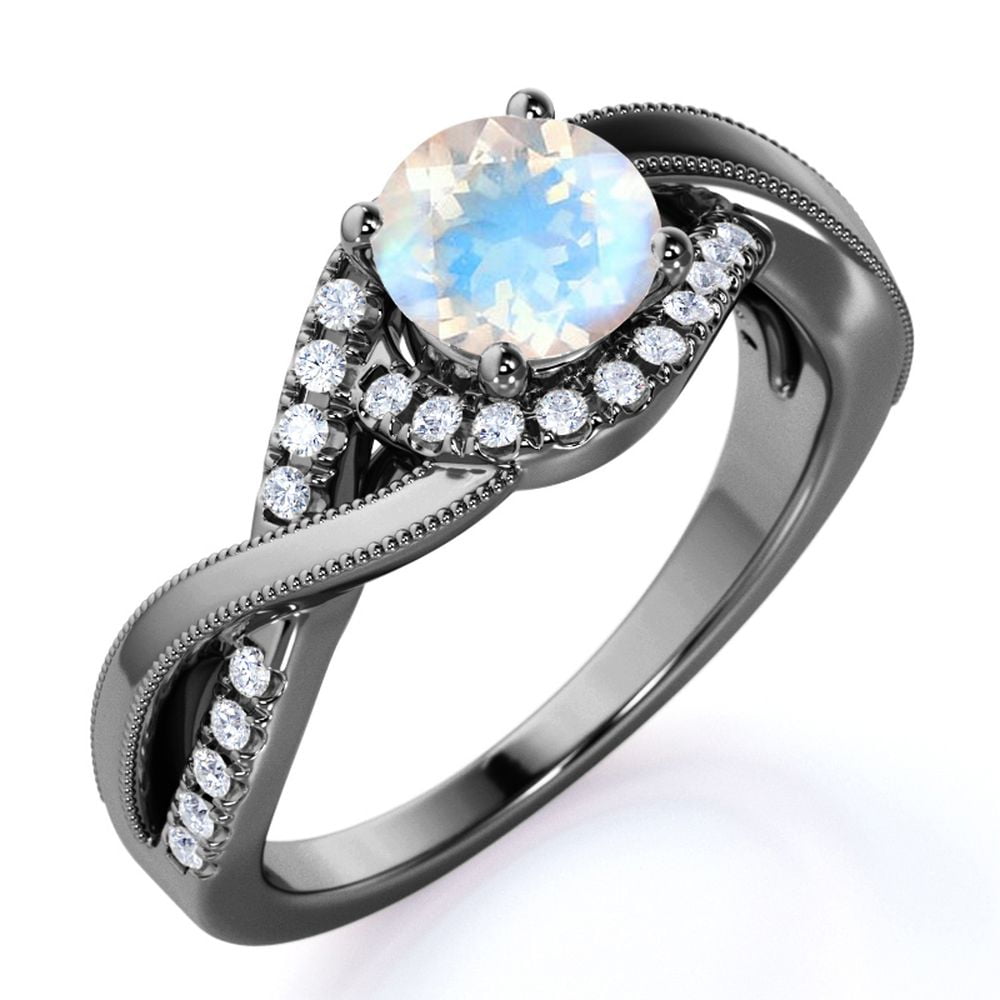 JeenMata 1.5 carat Round Cut Moonstone and Moissanite Unique Infinity Design Engagement Ring in ...