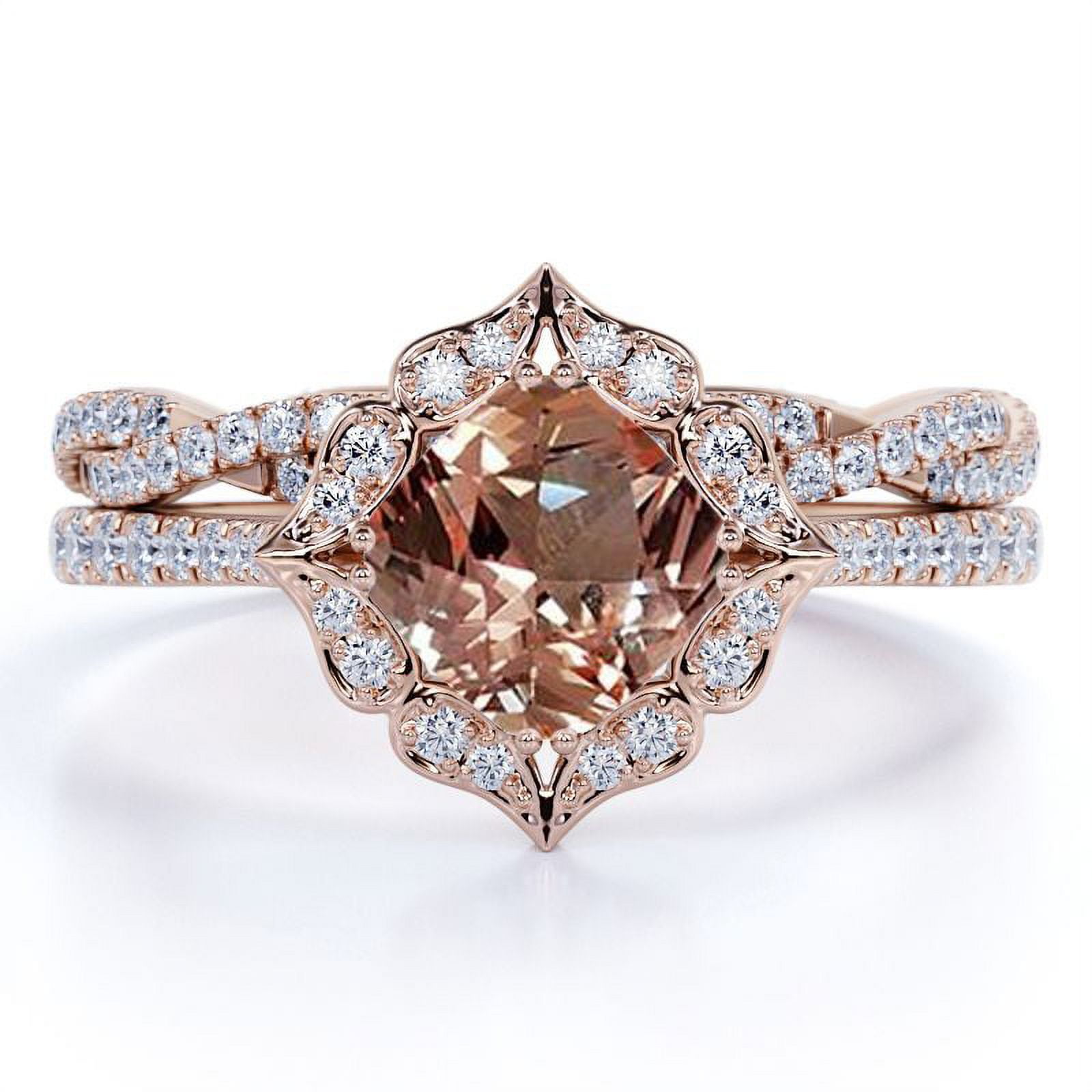 JeenMata 1.50 Carat Cushion Cut created morganite Wedding Set - Bridal Set - Wedding Trio Set ...