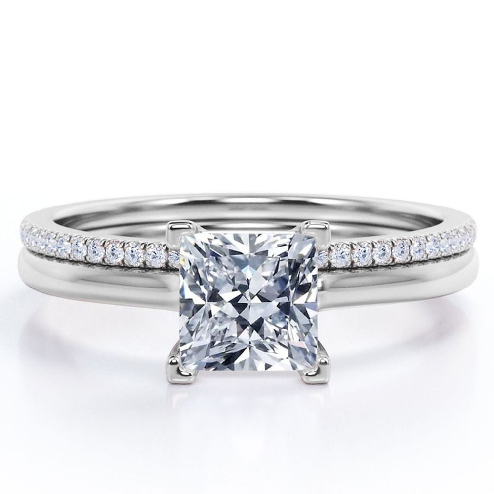 JeenMata 1.75 Carat Princess Cut Pave Accented Bridal Ring Set, 18K ...
