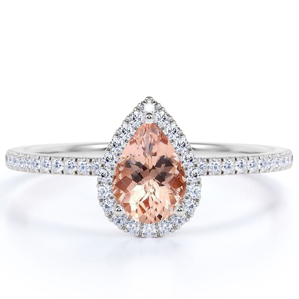 JeenMata 1.25 ct Pink created morganite Pear Shaped Engagement Ring in ...