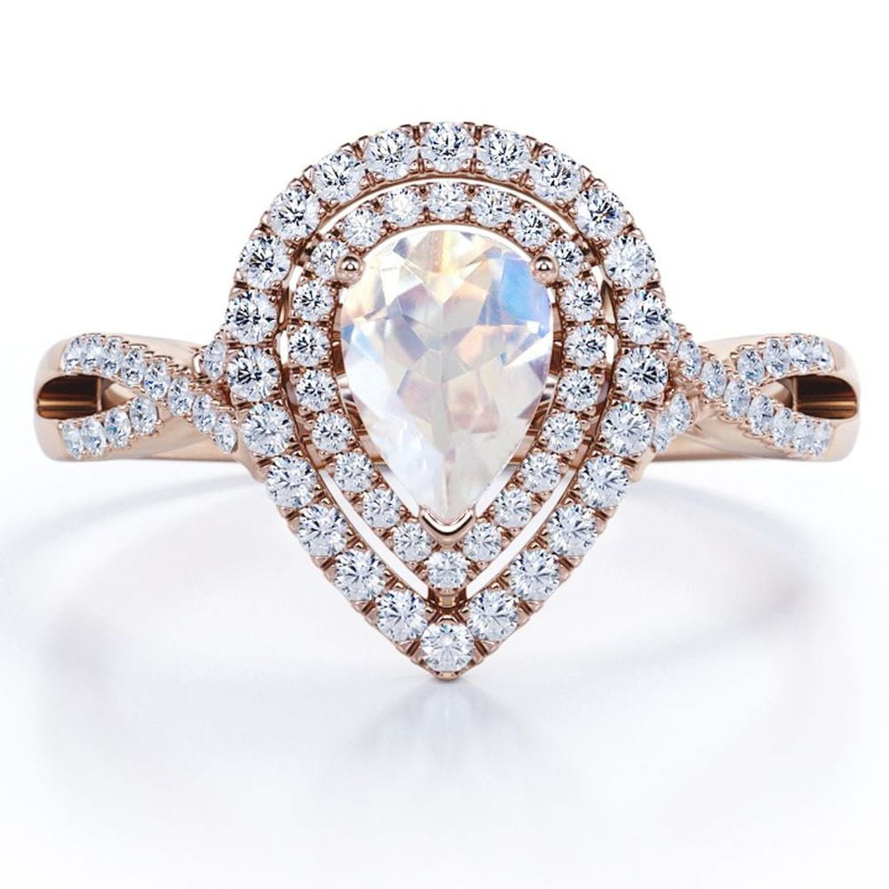 JeenMata 1.75 Carat Almond Shape Rainbow Moonstone and Moissanite ...