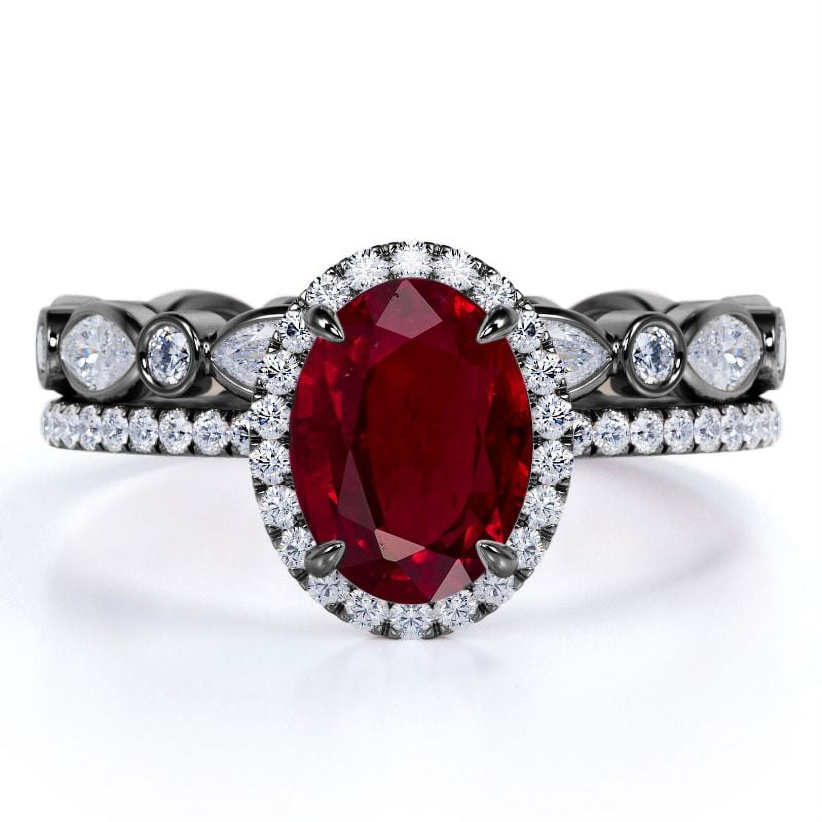 JeenMata 1.75 Carat Oval Gothic Birthstone Lab Created Ruby Wedding Set ...