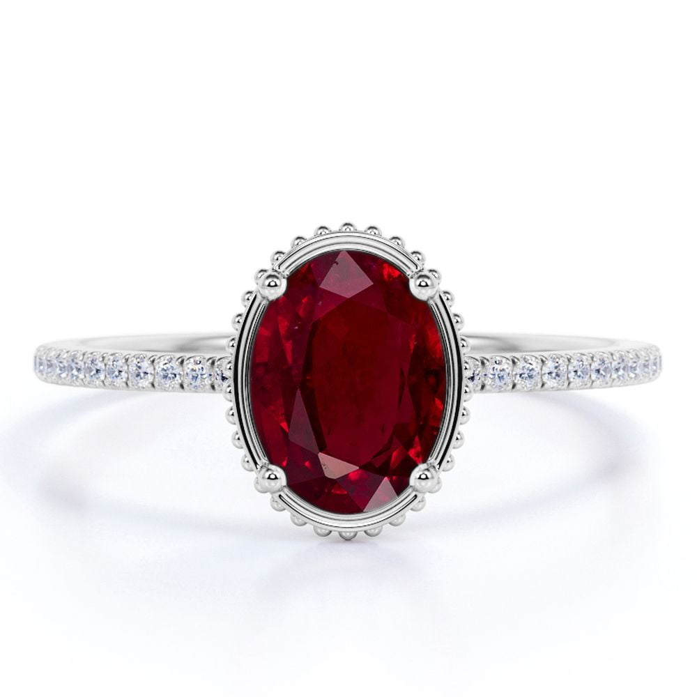 JeenMata 1.75 Carat Oval Pigeon Blood Lab Created Ruby Engagement Ring ...