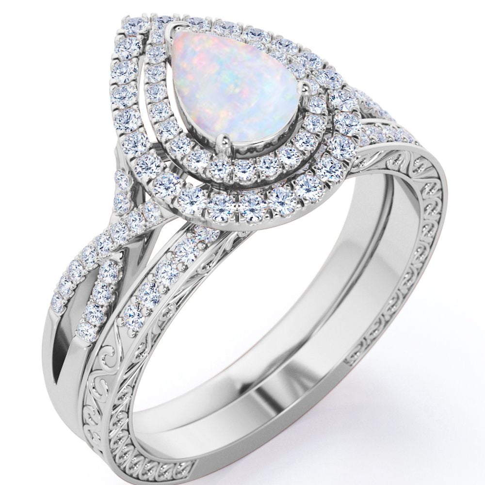 JeenMata 1.75 Carat Pear-Shaped Sunset Opal and Moissanite - Double ...