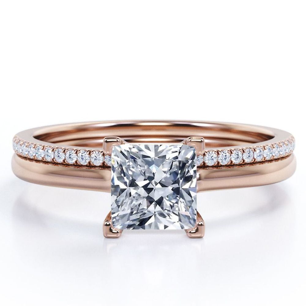 JeenMata 1.50 Carat Princess Cut Pave Accented Prong Setting Bridal ...