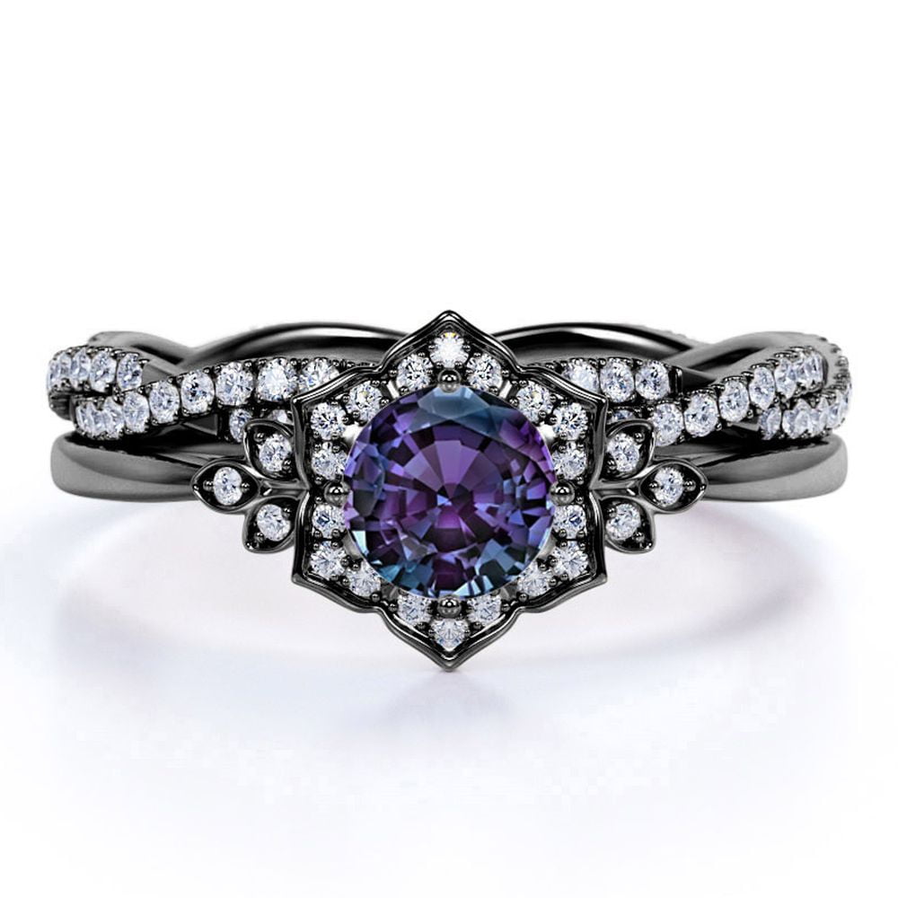 JeenMata 1.75 Carat Round Cut Lab Created Alexandrite and Moissanite ...