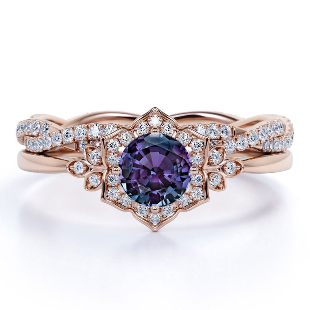 JeenMata 1.75 Carat Round Cut Lab Created Alexandrite and Moissanite ...