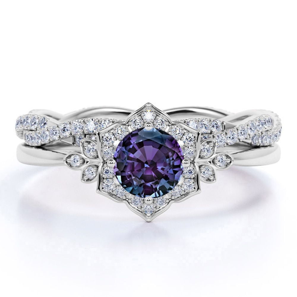 JeenMata 1.75 Carat Round Cut Lab Created Alexandrite and Moissanite ...