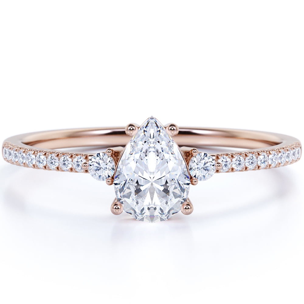 JeenMata 1.75 Multiple Prongs Pave Pear Cut Engagement Ring in 18K Rose ...