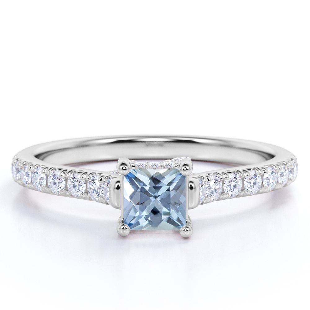 JeenMata 1.75ct Princess Cut Light Blue Aquamarine & Moissanite Accent ...