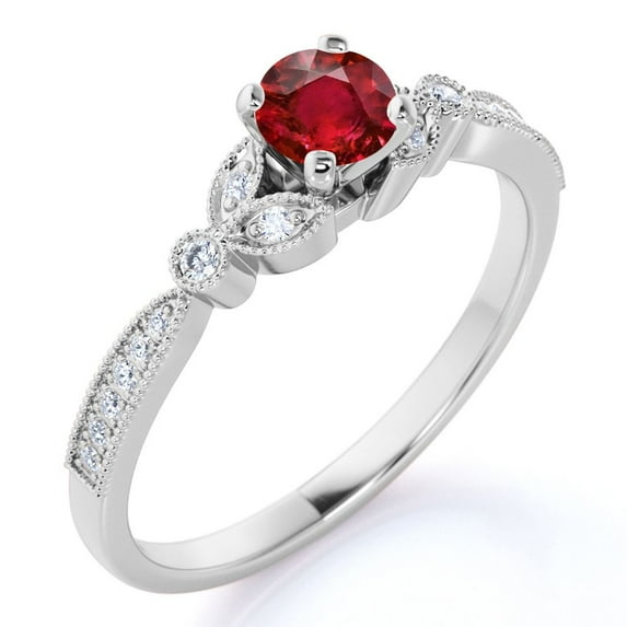 JeenMata 1 ct - Round Red Ruby Ring - July Birthstone - Vintage ...