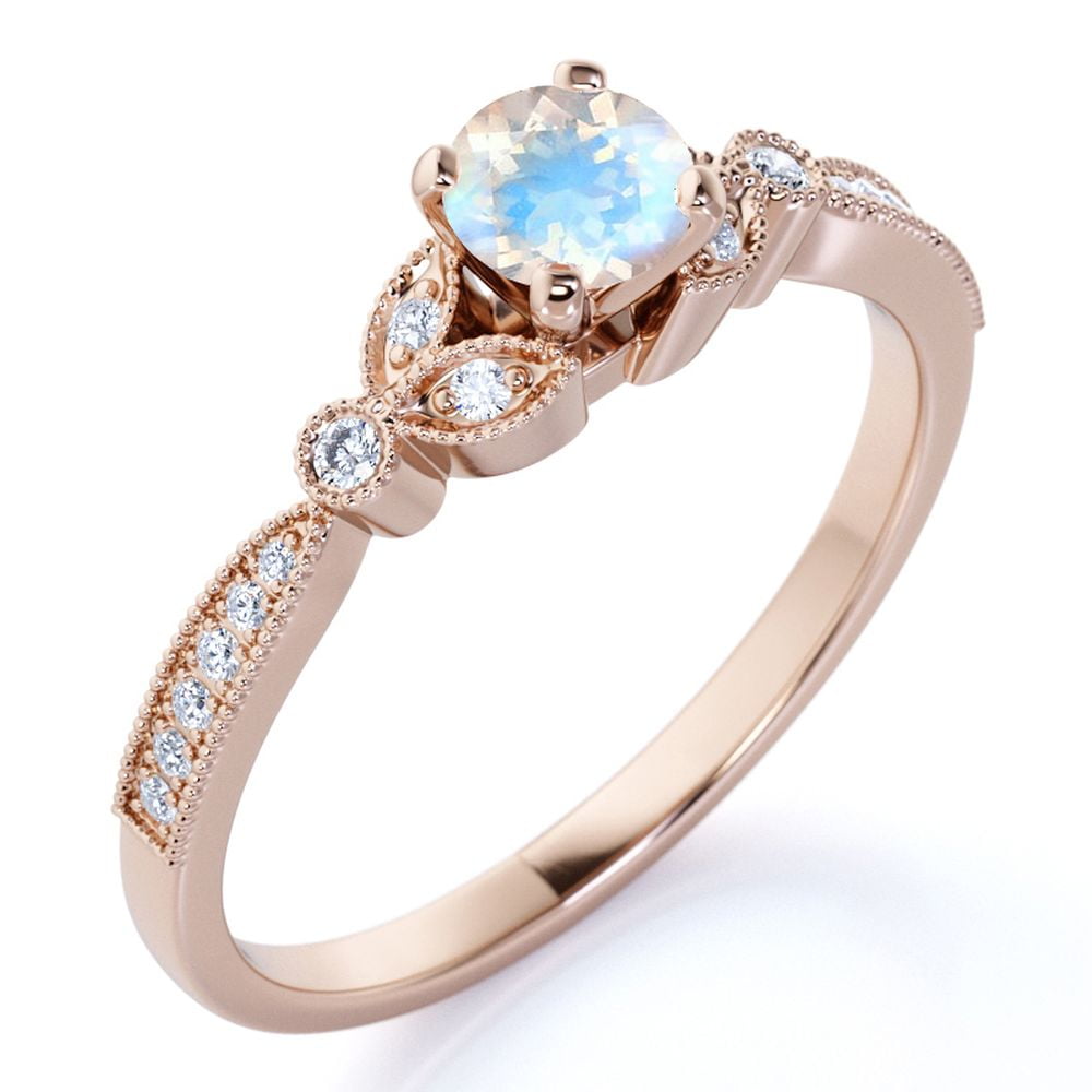 JeenMata 1.75 ct - Round Real Rainbow Moonstone Ring - June Birthstone ...