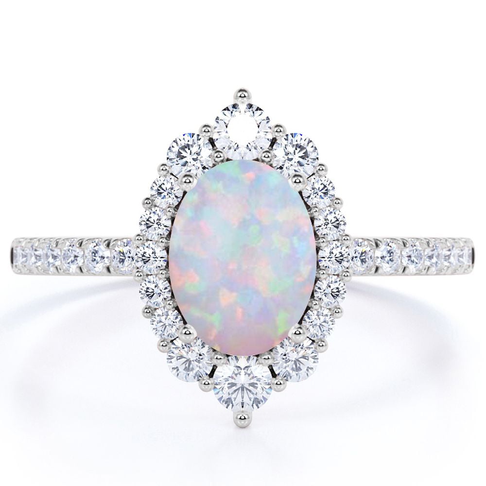 JeenMata 1.75 ct Vintage Oval Welo Opal and Moissanite Halo Promise ...