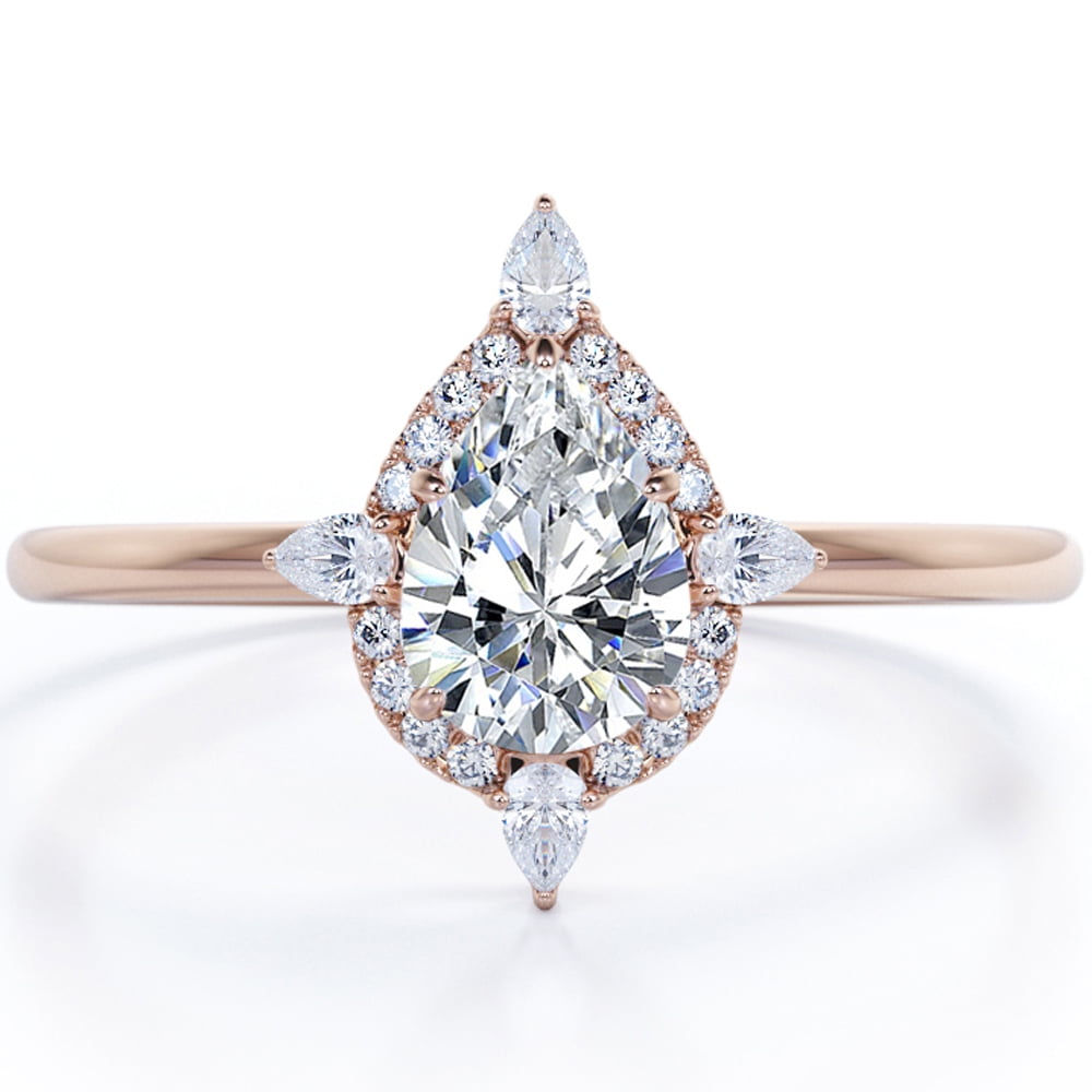 JeenMata 1.750 Carat Pear Shape Moissanite - Five Stone Cluster - Halo ...