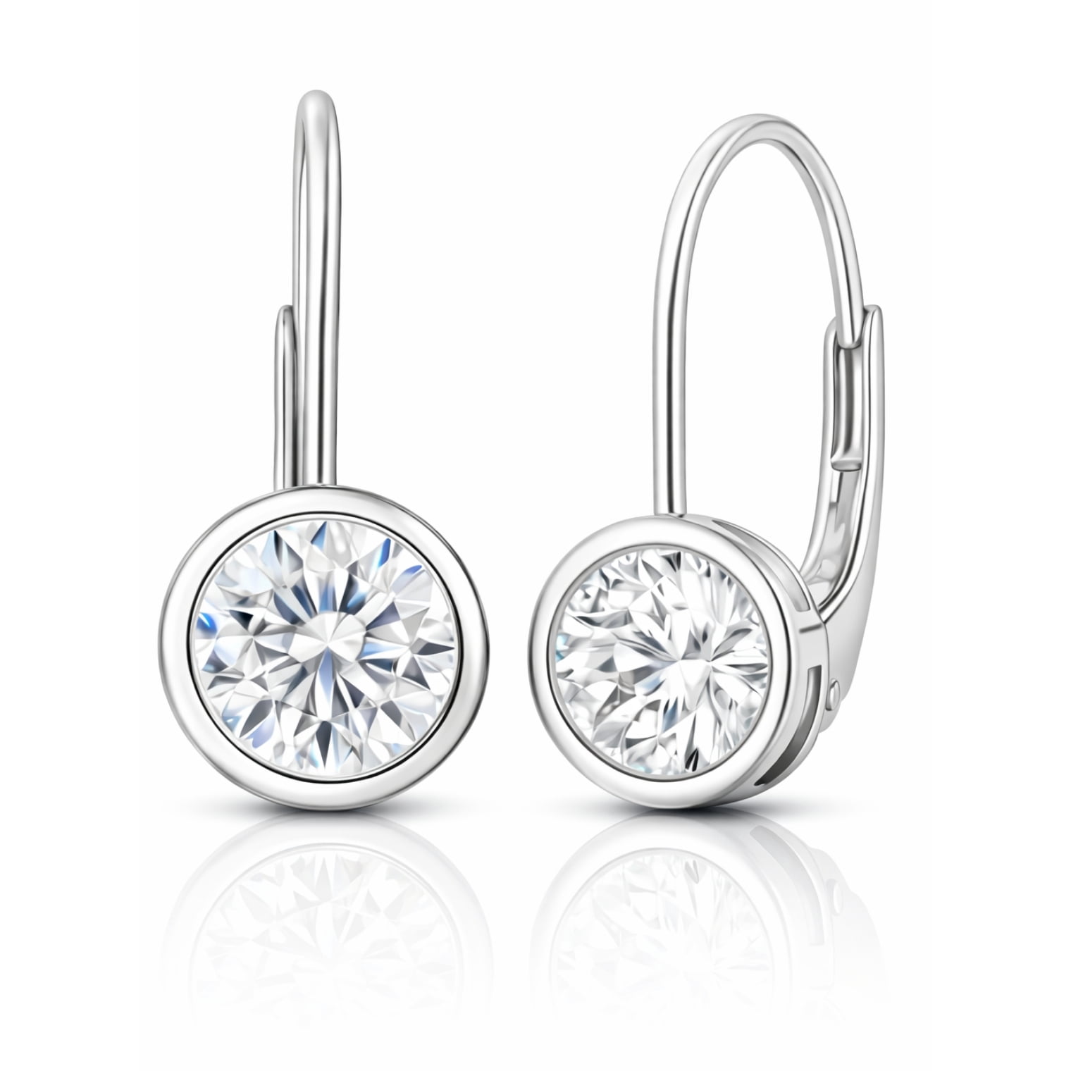 JeenMata 1 Carat Lab Grown Diamond Bezel Set Leverback Drop Earrings ...