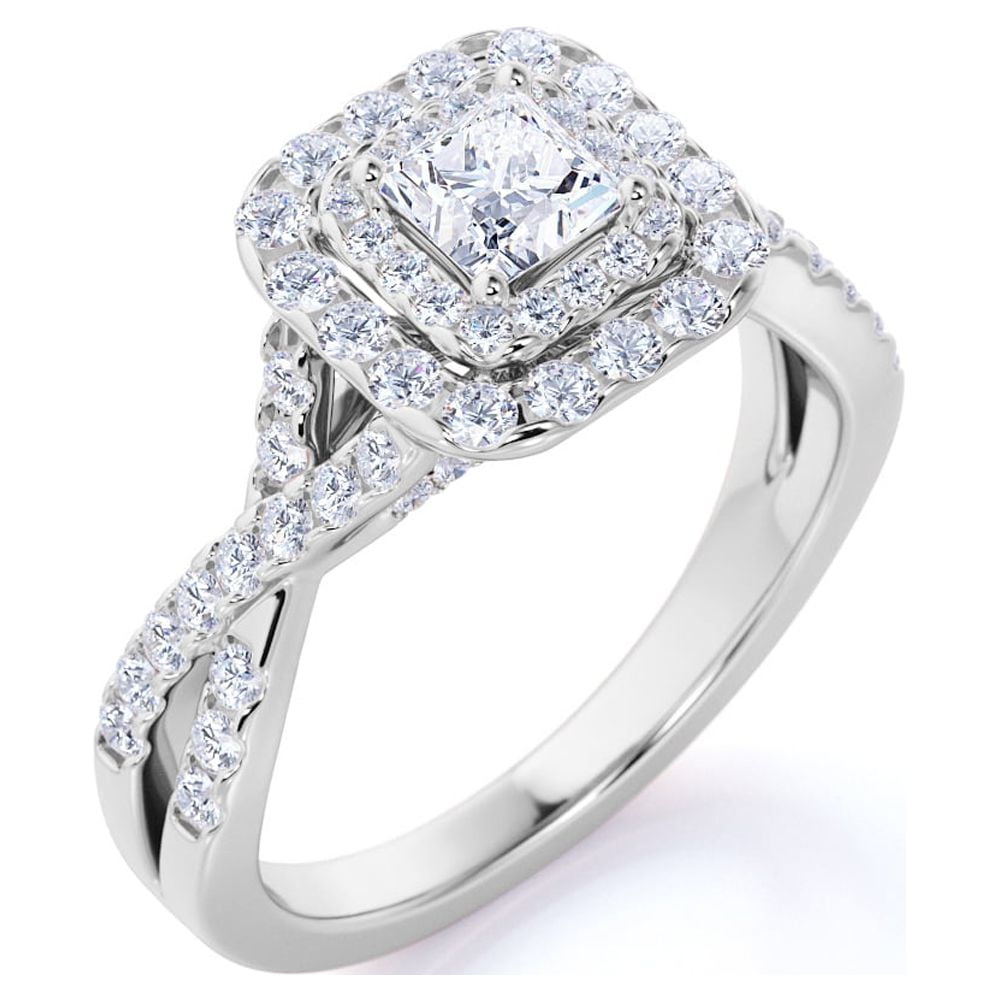 Jeenmata 1 Carat Princess Cut Moissanite Engagement Ring 18k White