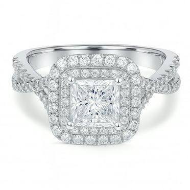 Divine Jewelry Princess Cut 1.7 Ct Moissanite Ring - 14K White Gold Plated Engagement Ring ...