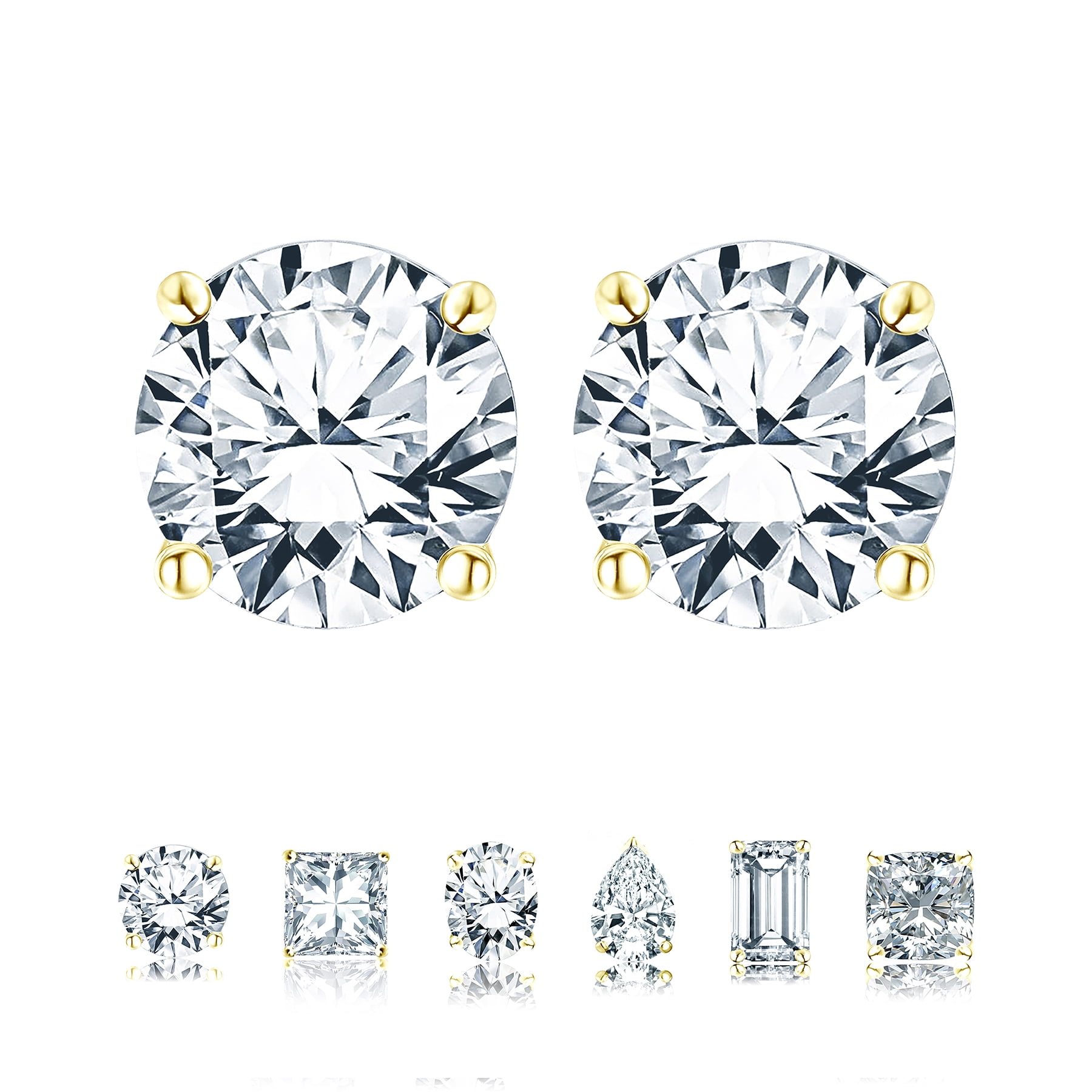 JeenMata 1 Carat Moissanite Solitaire Stud Earrings, 18k Yellow Gold ...