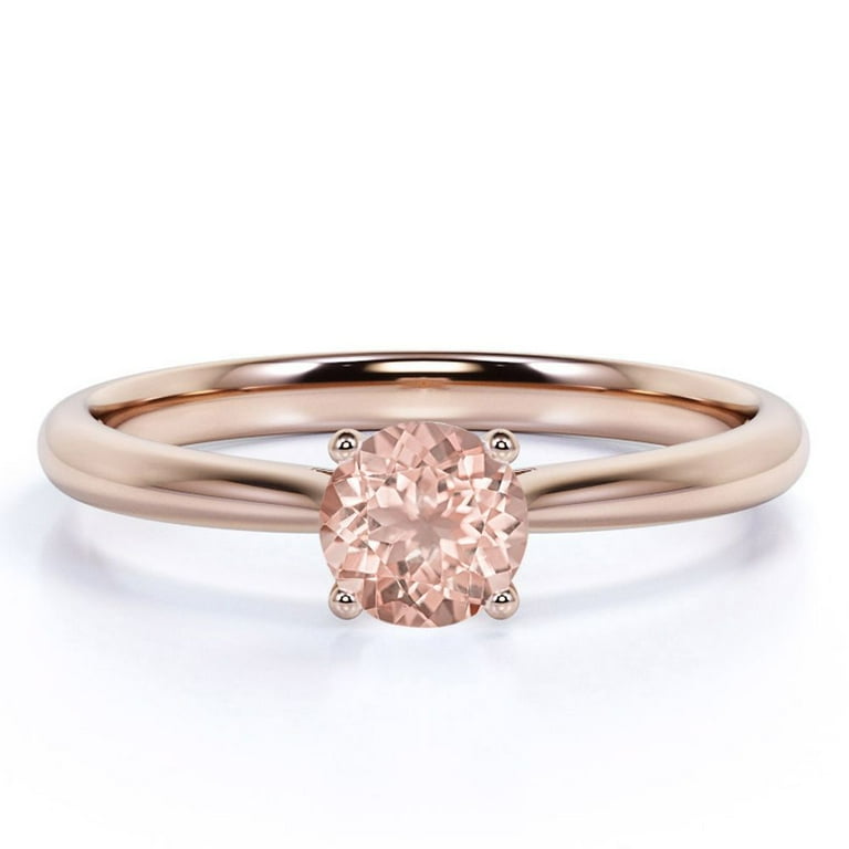 JeenMata 1 Carat Round cut Solitaire created morganite Engagement Ring in 18k Gold Over Sterling Silver