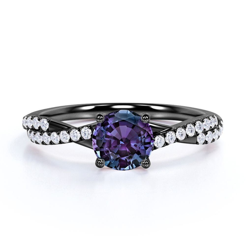 JeenMata 1 TCW Round-Shaped Lab Created Alexandrite and Moissanite ...