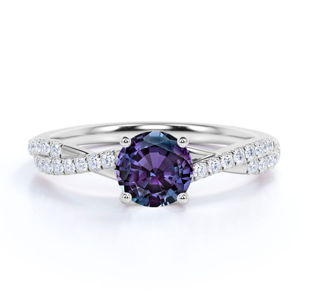 JeenMata 1 TCW Round-Shaped Lab Created Alexandrite and Moissanite ...