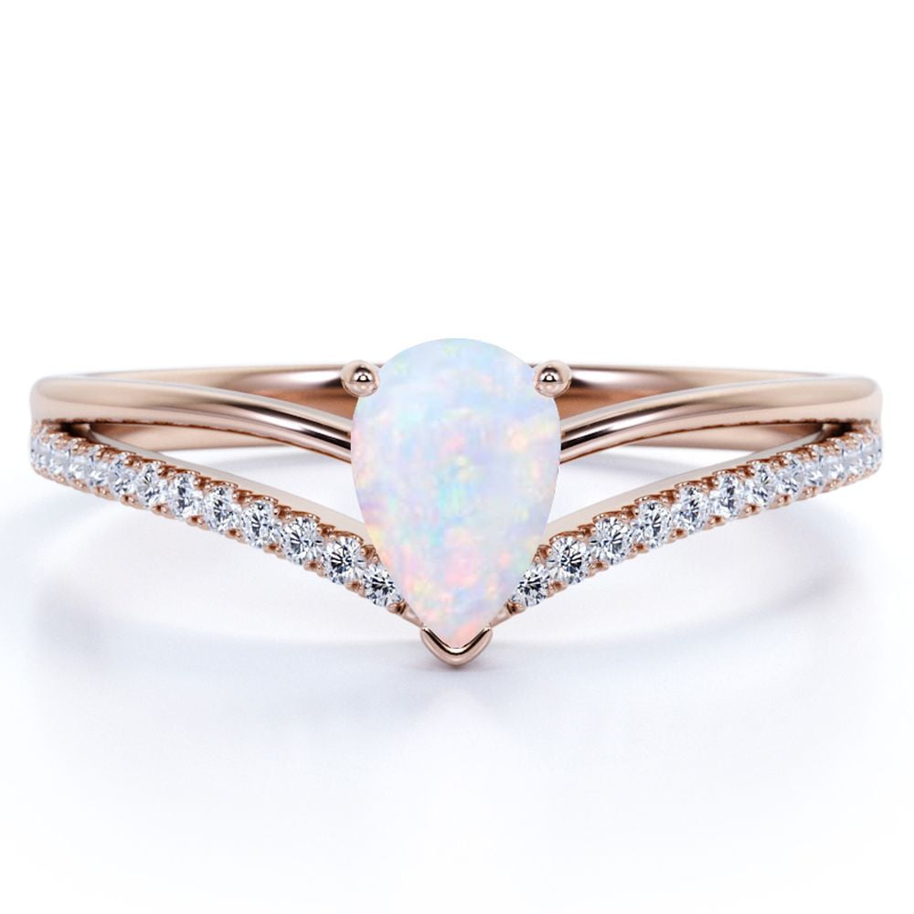JeenMata 1 ct Pear Shaped Welo Opal and Moissanite Split Shank ...