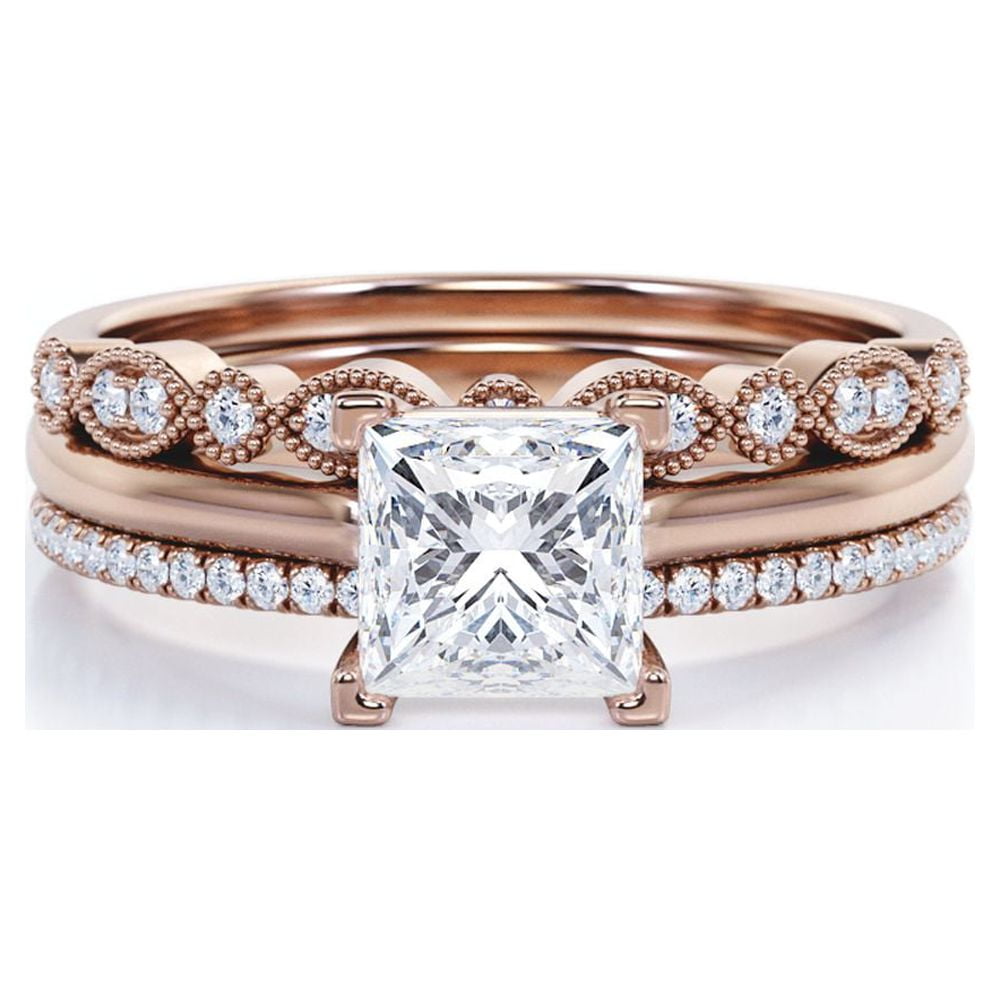 JeenMata 3.25 Carat Princess Wedding Ring Set - Bridal Set - Wedding ...