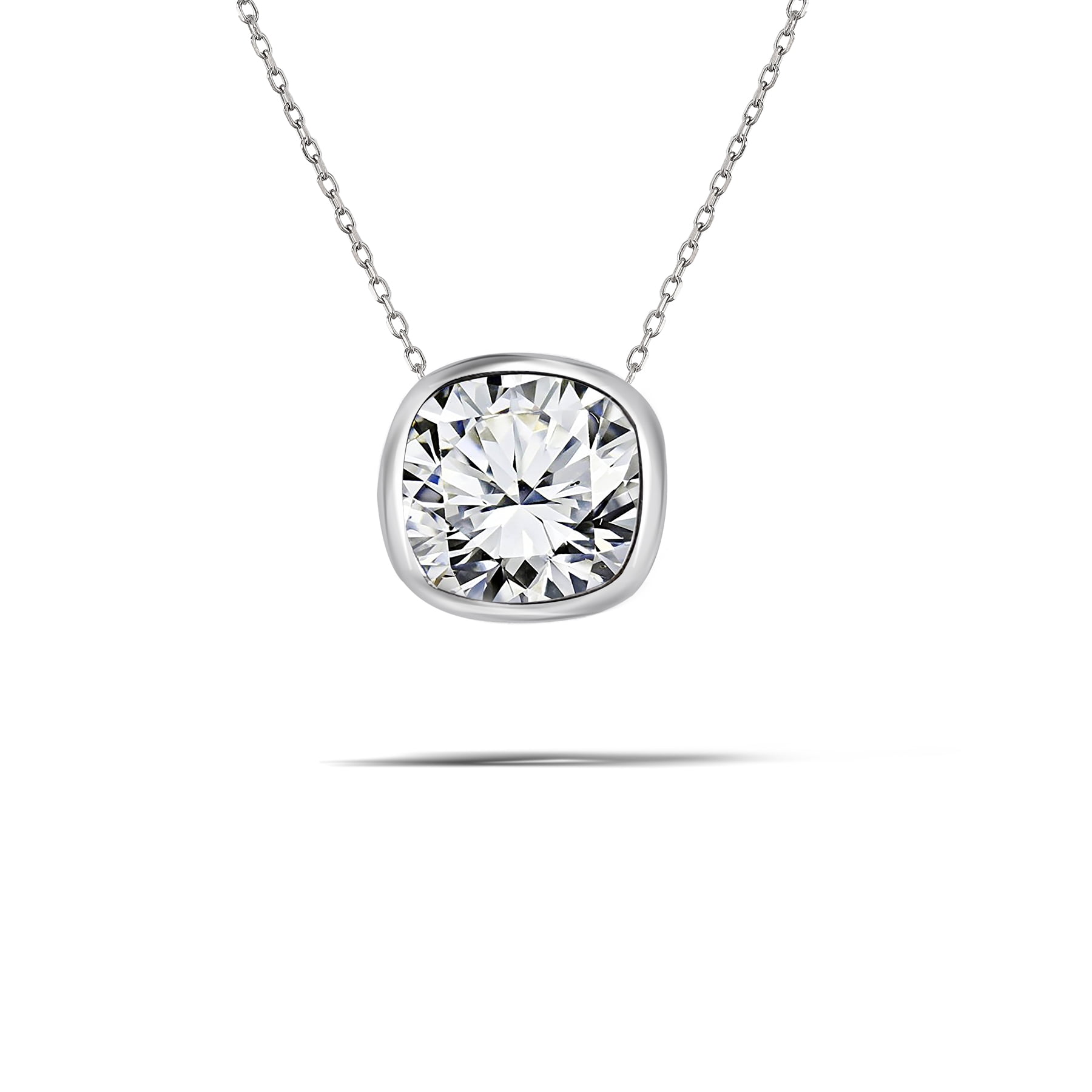 JeenMata 2 Carat Cushion Cut Moissanite Floating Bezel Slider Pendant ...