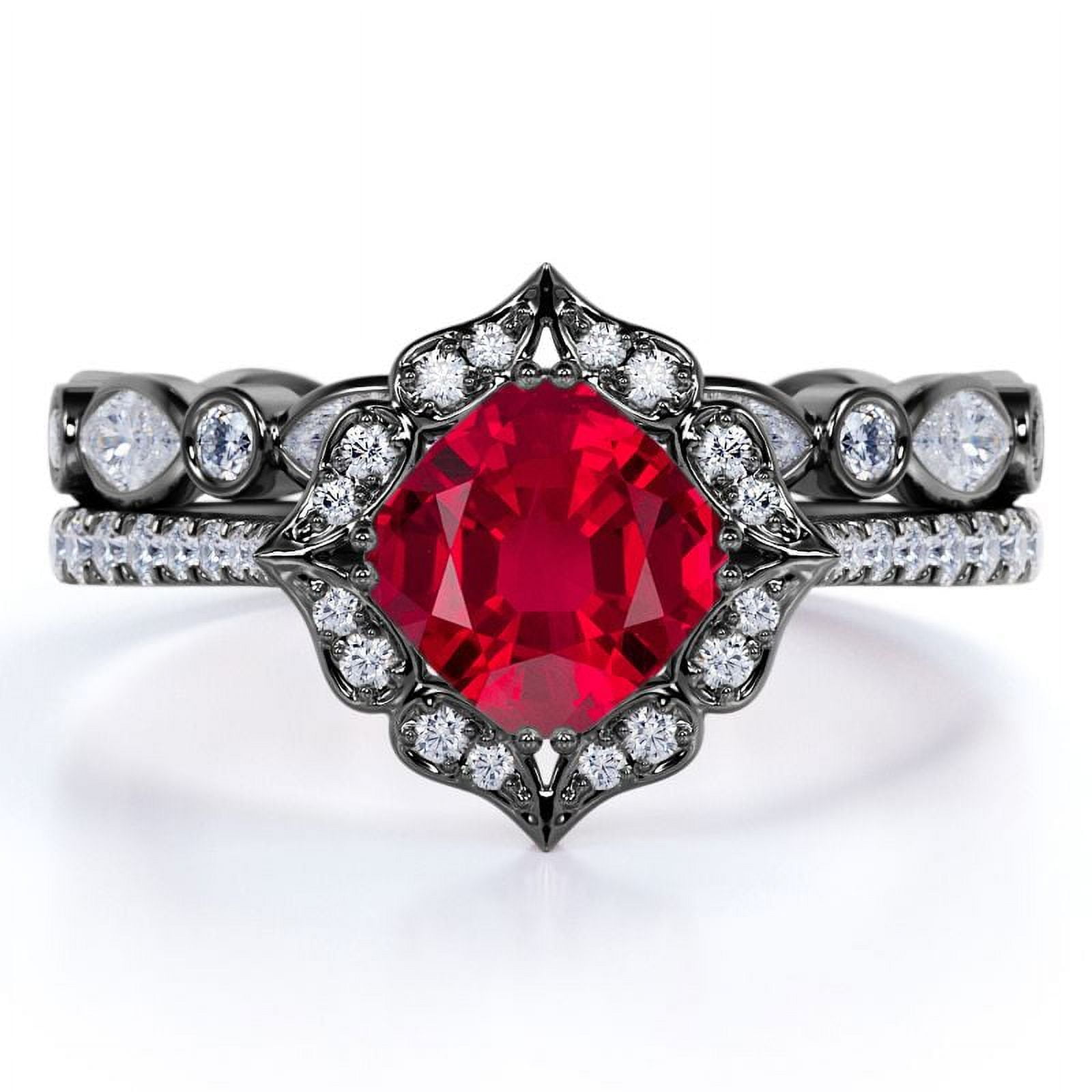 JeenMata 2 Carat Cushion Cut Sunset Blood Red Lab Created Ruby Wedding ...